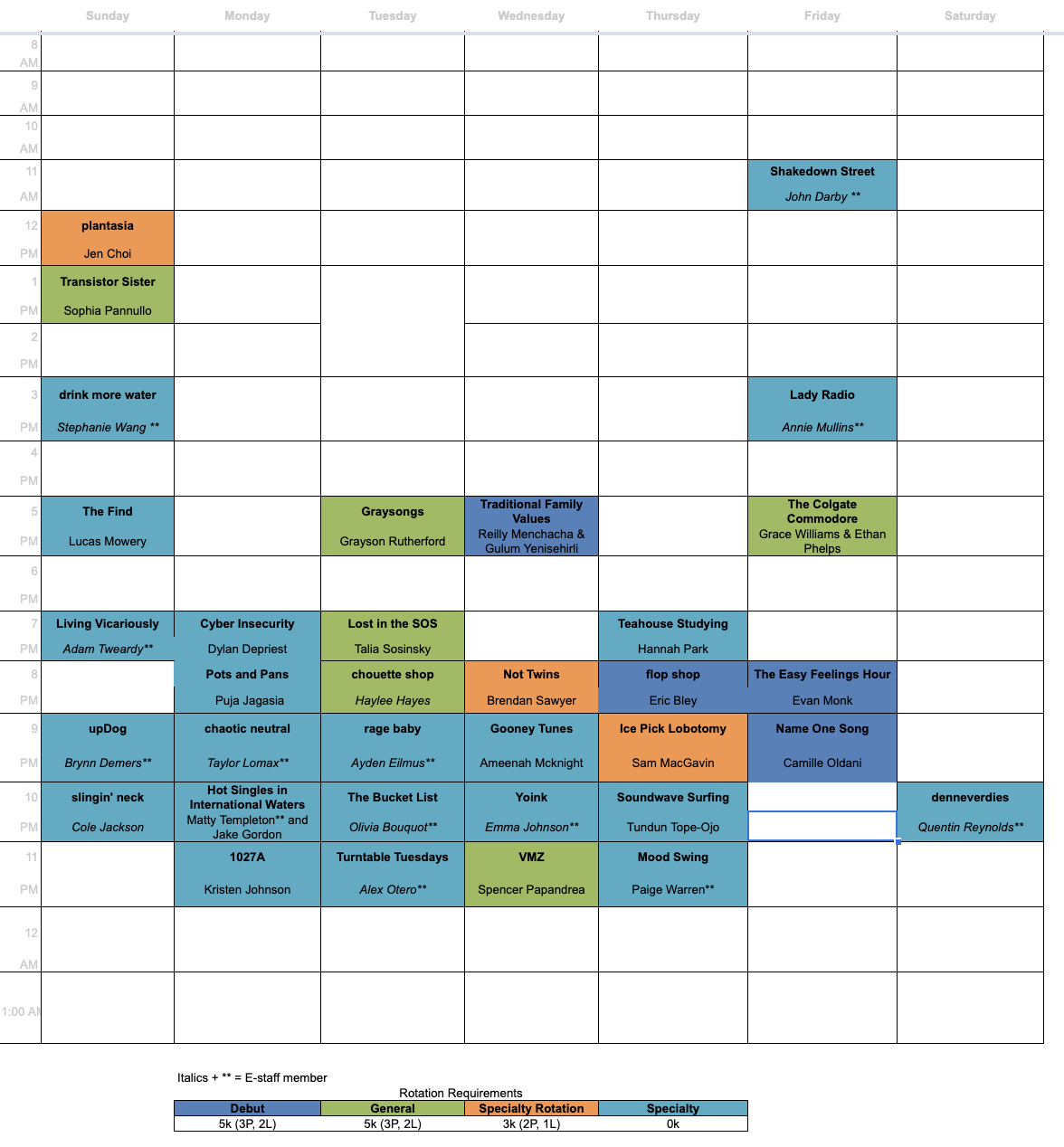 WRVU Schedule: Fall 2020