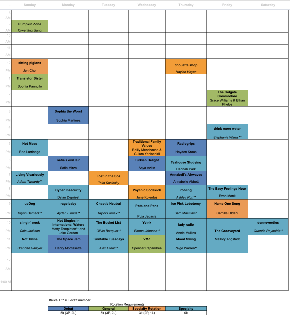 WRVU Schedule: Spring 2021