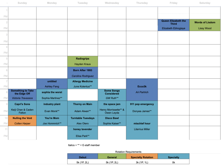 WRVU Schedule: Fall 2022