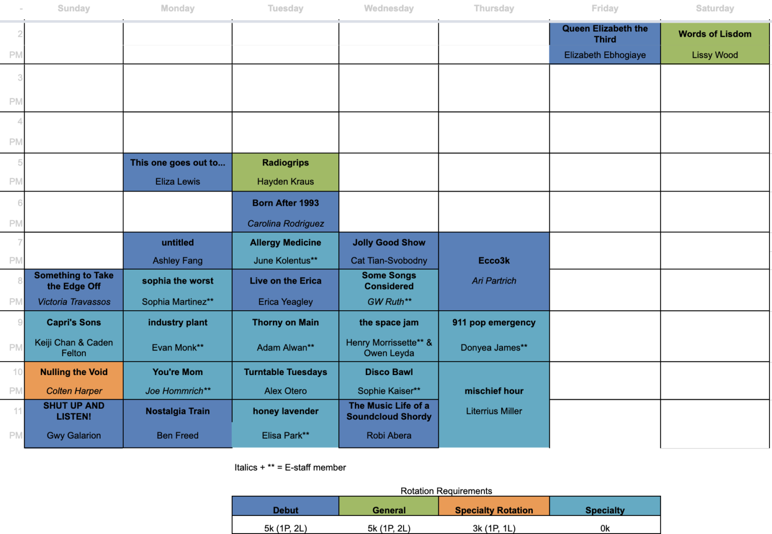 WRVU Schedule: Fall 2022