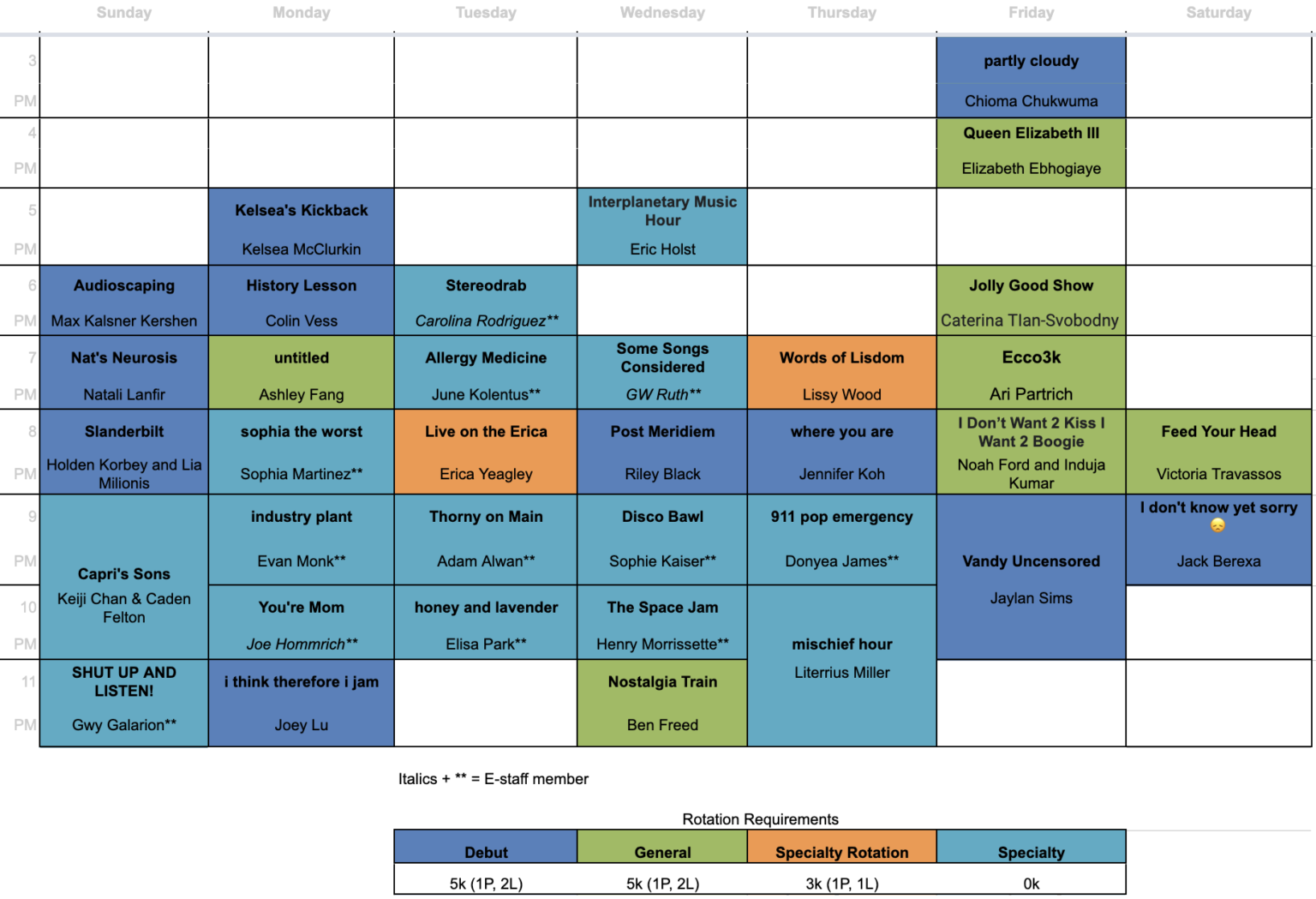 WRVU Schedule: Fall 2022